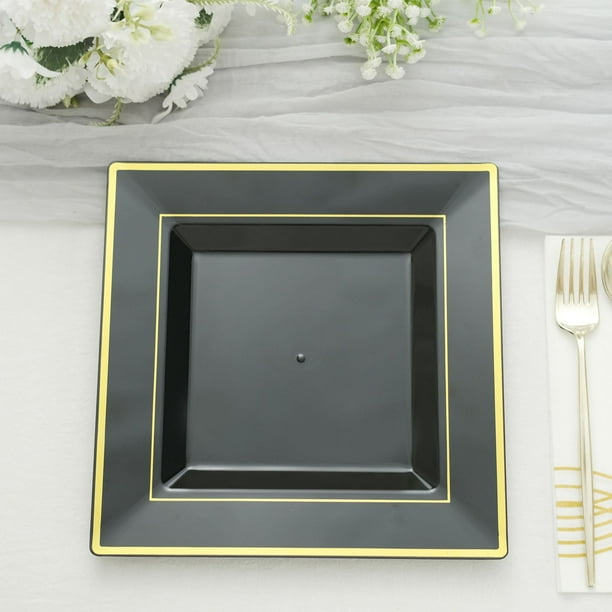 Efavormart 10 Pack | 10" Black Square Plastic Disposable Dinner Plates ...