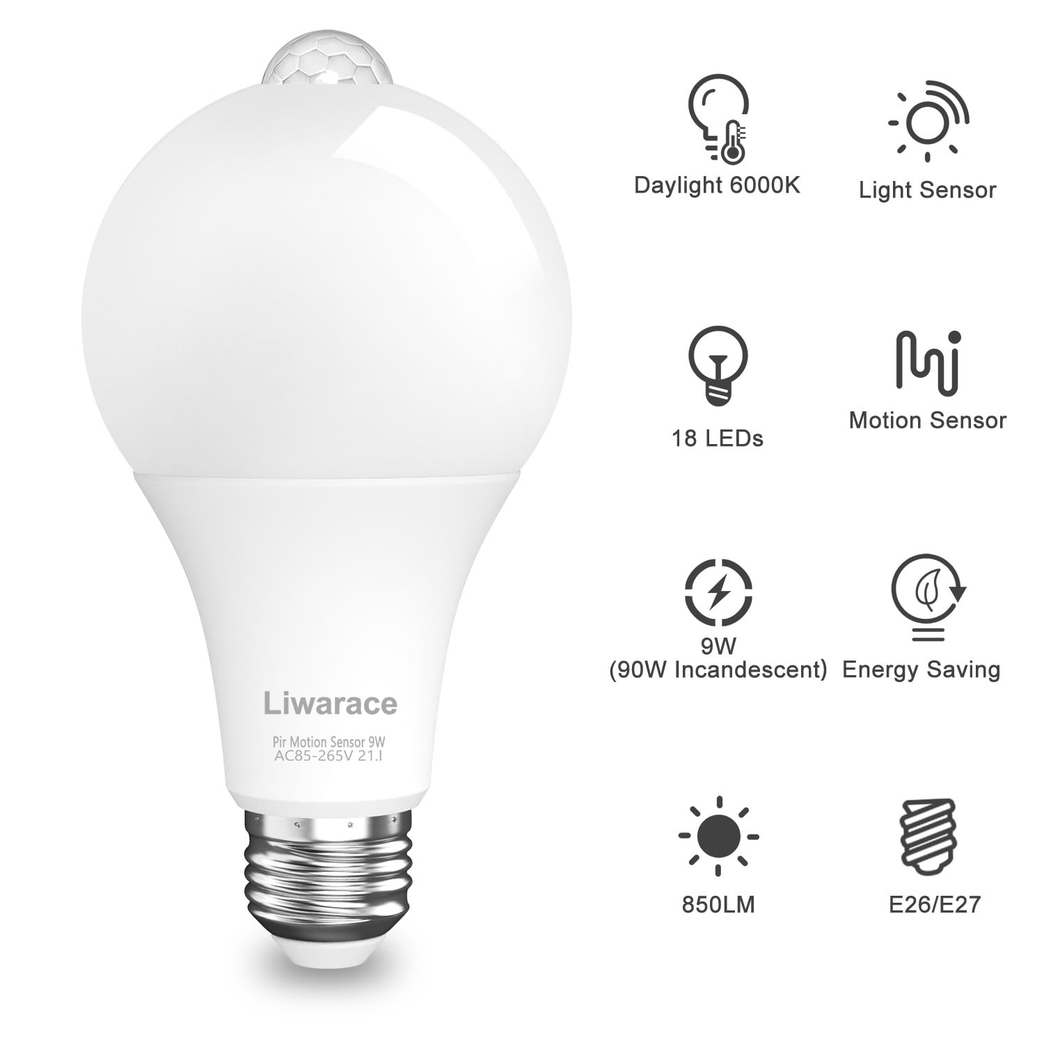 Innens Light Bulb E26/E27 Base 90 Watts LED Infrared Motion Sensor ...