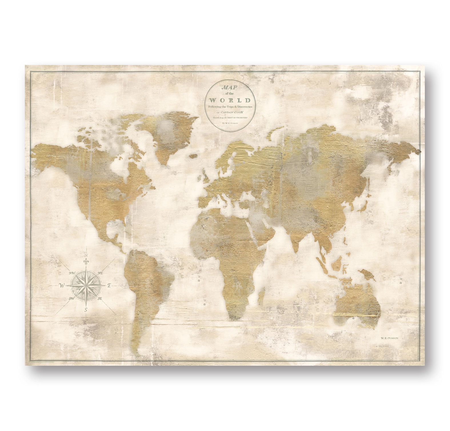 Lovely Brown and Tan Rustic World Map by Marie Elaine Cusson; One ...