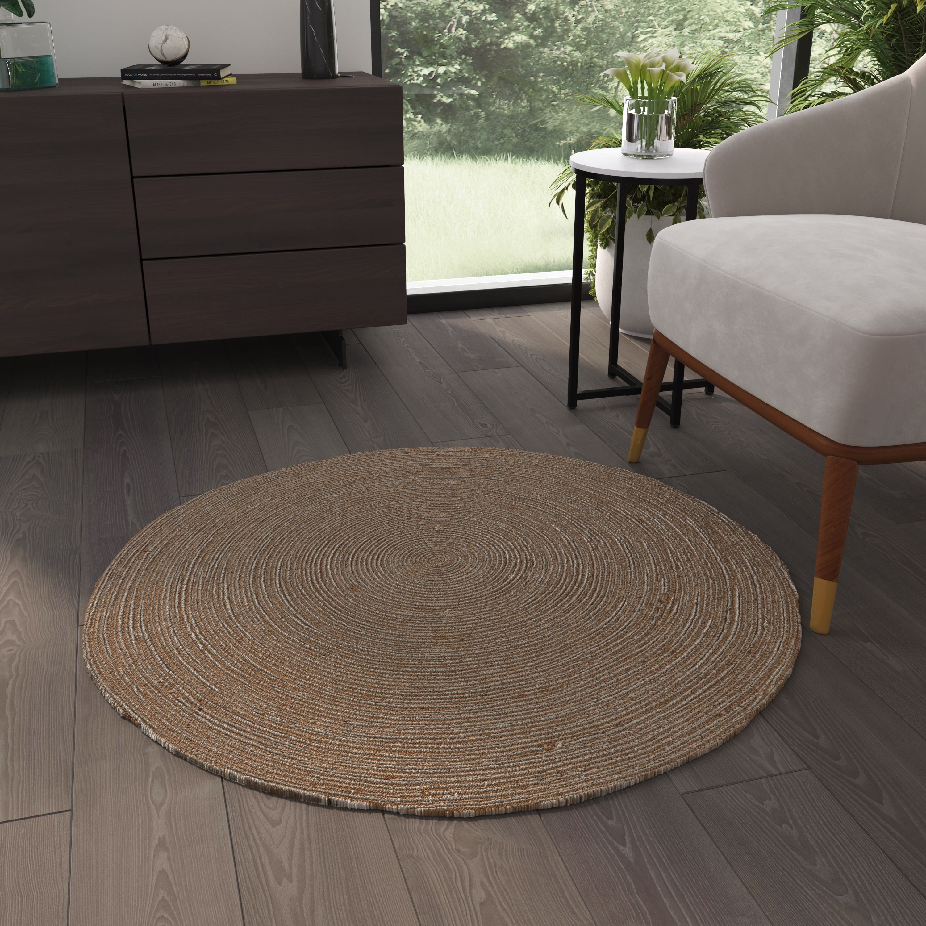 Masada Rugs Modern Natural Jute Area Rug (4 Foot Round) - Walmart.com