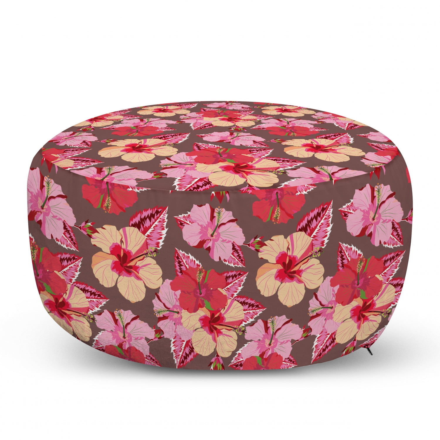 Flowers Pouf Cover with Zipper, Floral Theme Botanical Illustration ...