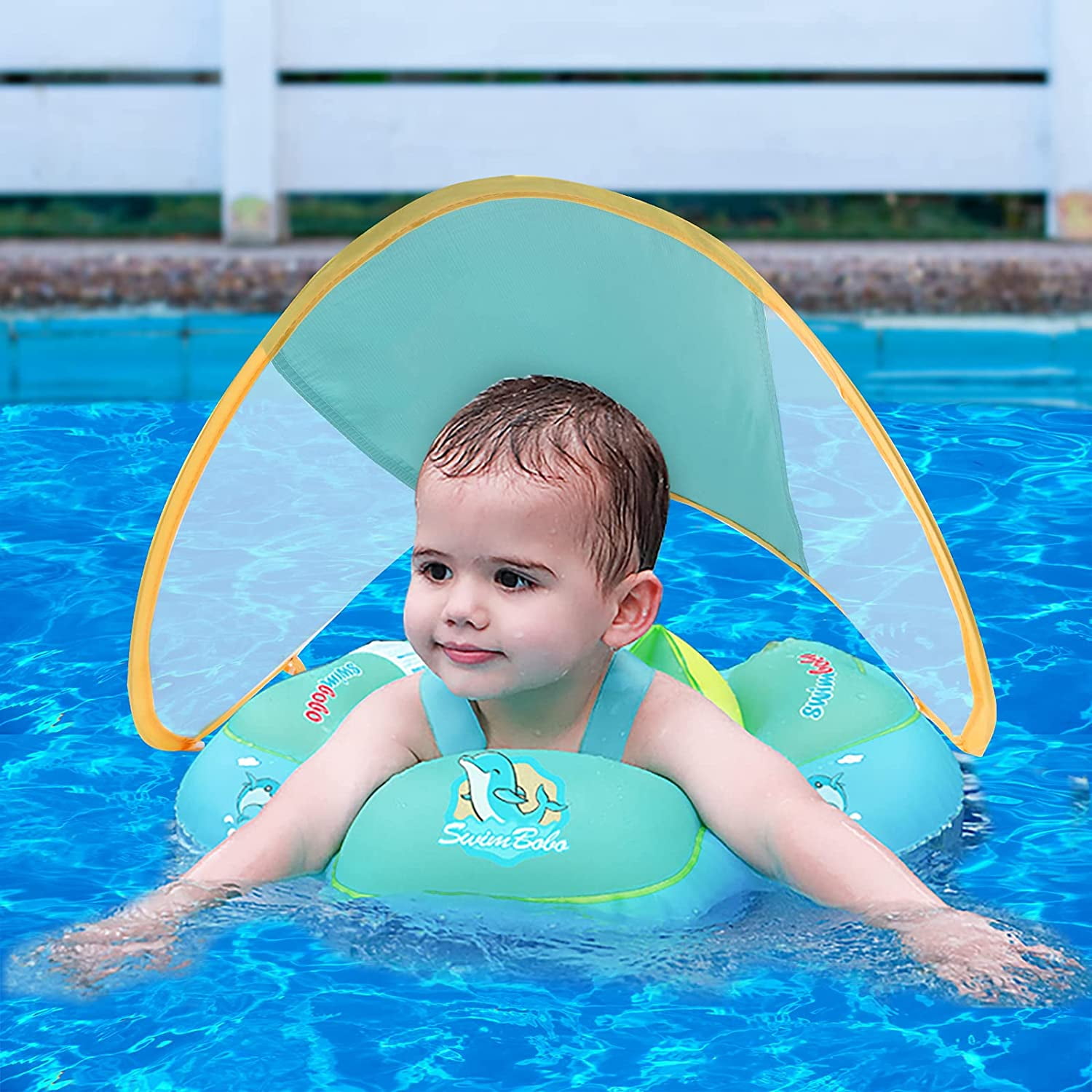 Self-Inflating Baby Boat With Adjustable Canopy Baby Pool Float With ...