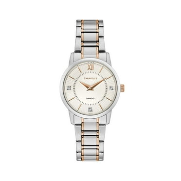 Caravelle Women's Stainless Steel Case and Bracelet Pink Dial Gold ...