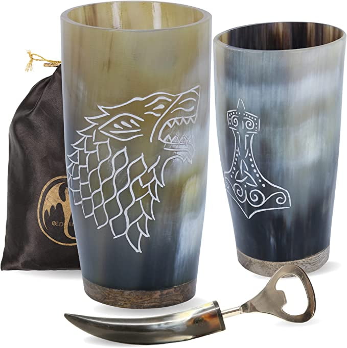 OldEmperor Viking Drinking Horn Tumblers- Set of 2 Mead Cups with ...