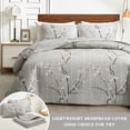 3 Pieces Quilt Set Queen Full Size 88x88 Gray Branch with White Orange Floral Style Soft ...