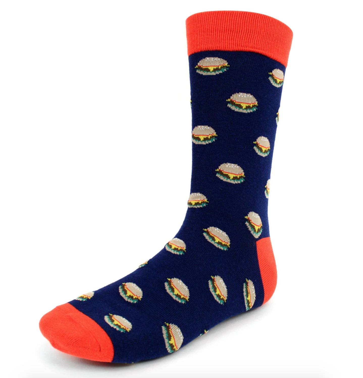 Urban-Peacock Men's Novelty Fun Crew Socks - Hamburgers - Navy with Red ...