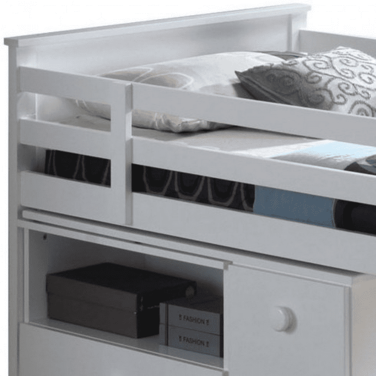 Miekor Furniture Wyatt Twin Loft Bed w Chest Swivel Desk Storage Ladder in White