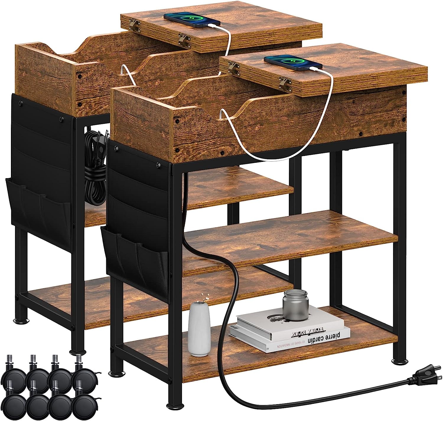 SHMAMT End Table with Charging Station, Narrow Flip Top Side Table with ...