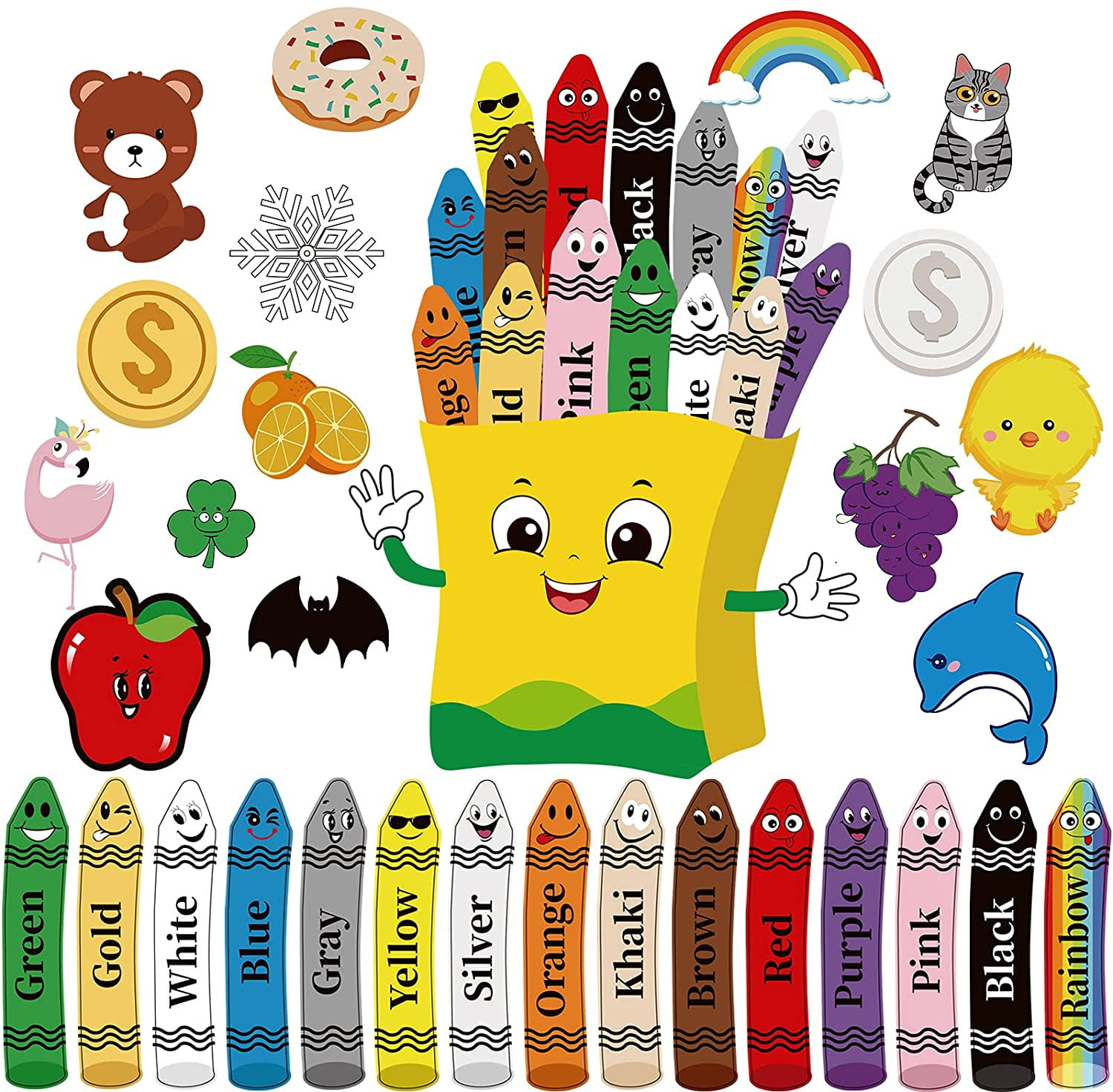 31 Pieces Colorful Crayons Cutouts Bulletin Board Set Color Poster ...
