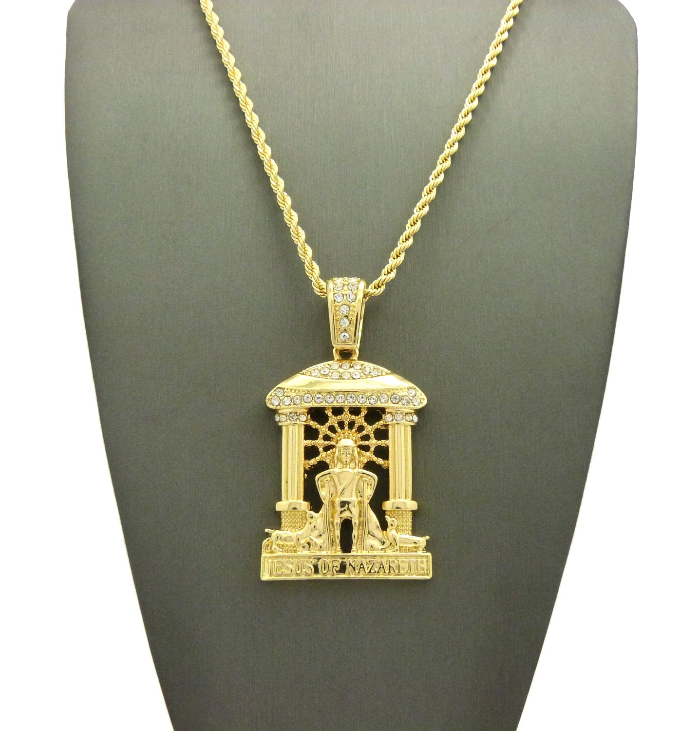 Polished Jesus of Nazareth Between Animals Pendant with Chain Necklace ...