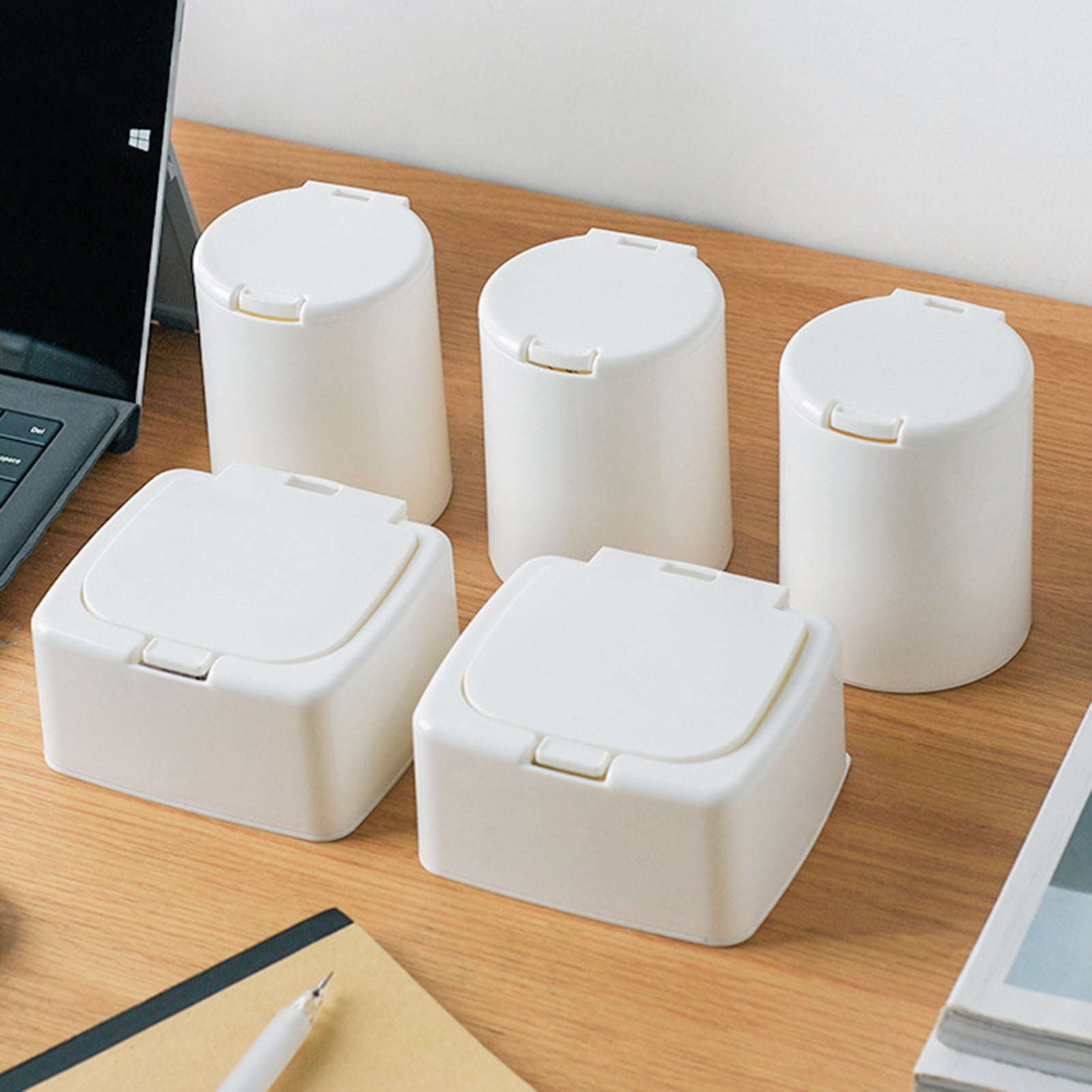 Dengjunhu Mini Desktop Dustproof Plastic Cotton Swab Storage Box Bucket ...