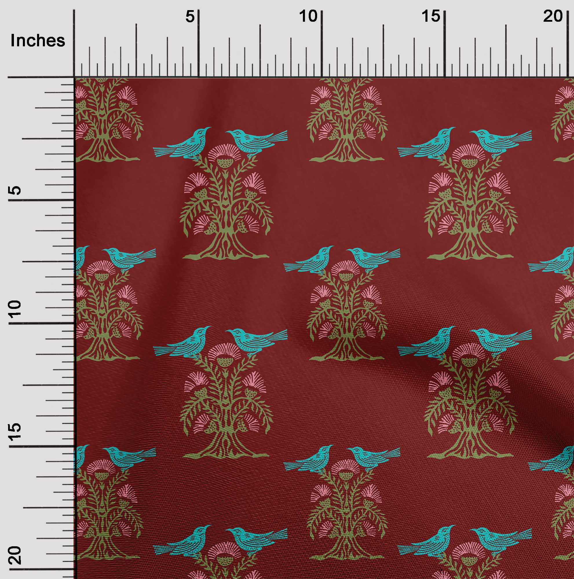 oneOone Cotton Silk Fabric Bird & Tree Block Print Fabric By The Yard ...