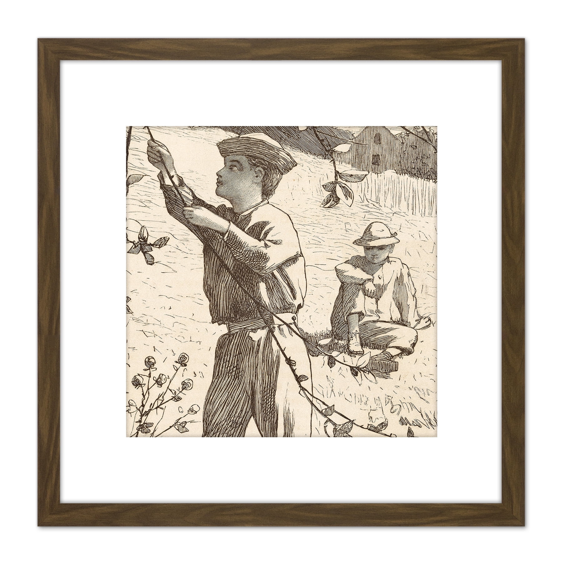 Homer Green Apples Picking Boys 1868 Drawing 8X8 Inch Square Wooden ...