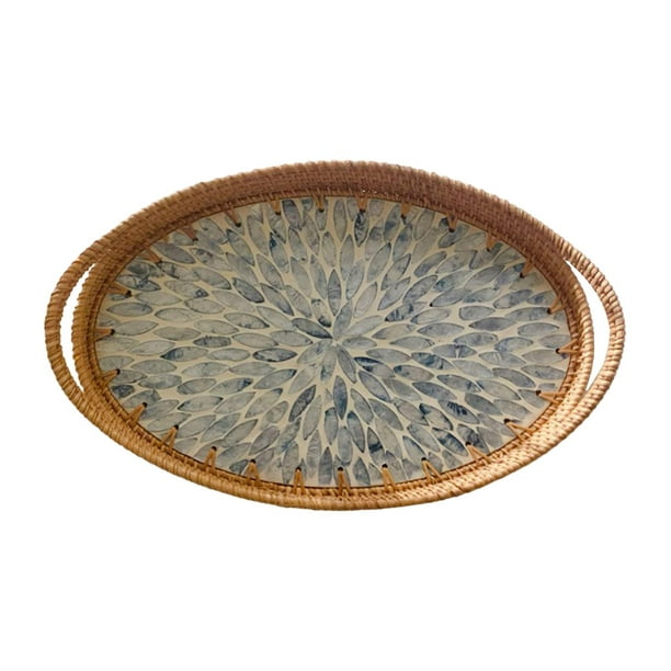 Woven Rattan Serving Tray Coffee Table Multi Purpose Decorative Storage ...