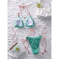 Blue And Pink Metallic Shimmer Triangle Bikini Set With Beaded Straps ...