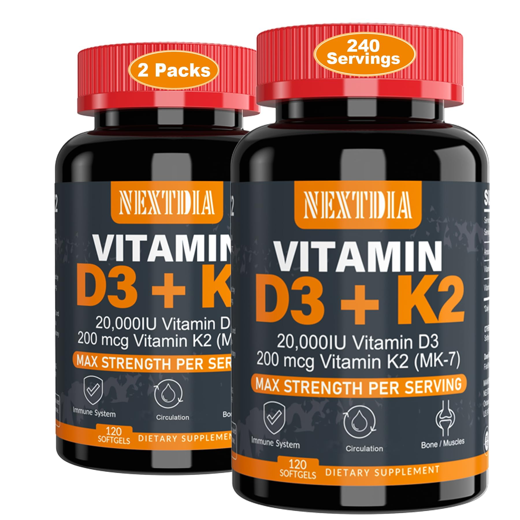 Suplemento Nextdia de vitamina D3 20,000 UI + K2 (MK7) 200 mcg | Bodega Aurrera en línea