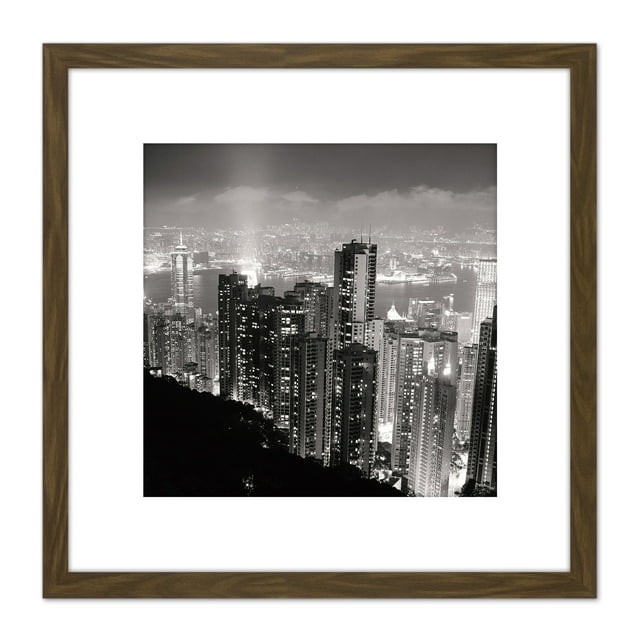 Black White Hong Kong City Skyscrapers Photo 8X8 Inch Square Wooden ...