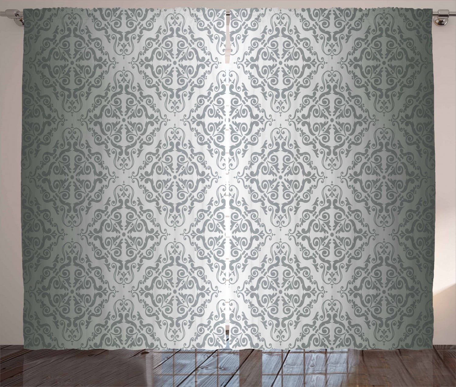 Silver Curtains 2 Panels Set, Vintage Mandala Baroque Patterns ...