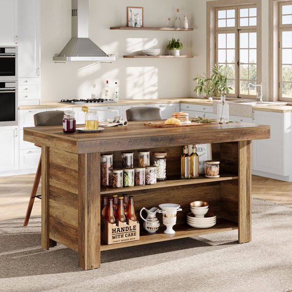 Finmind Kitchen Island with 3 Shelves, 55-Inch Kitchen Shelf with Large ...