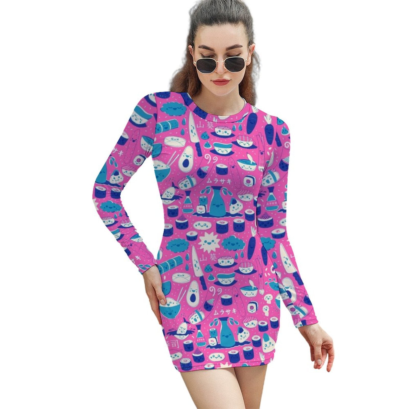 Sushi Fun Park Sweet Elegant Dress Women Korean Kawaii Square Collar ...