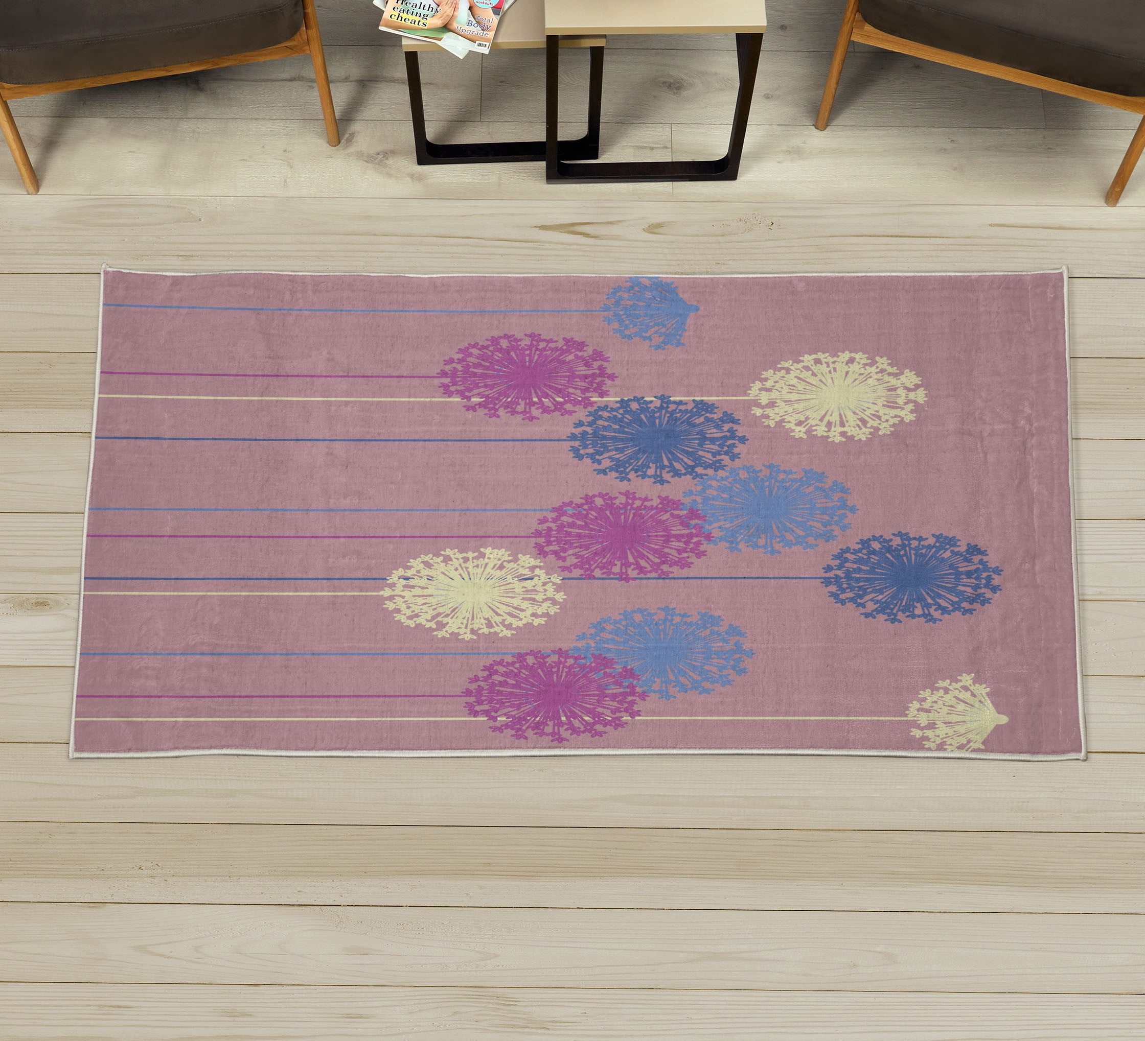 Dandelion Decorative Rug, Abstract Wildflower Silhouettes Botanical ...