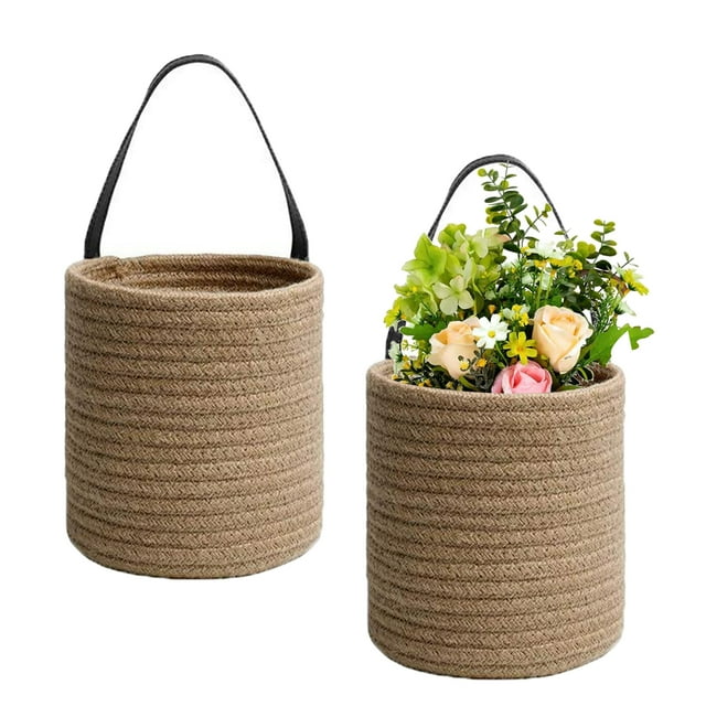 Holocky 2Pack Rope Hanging Basket Woven Round Small Hanging Basket ...