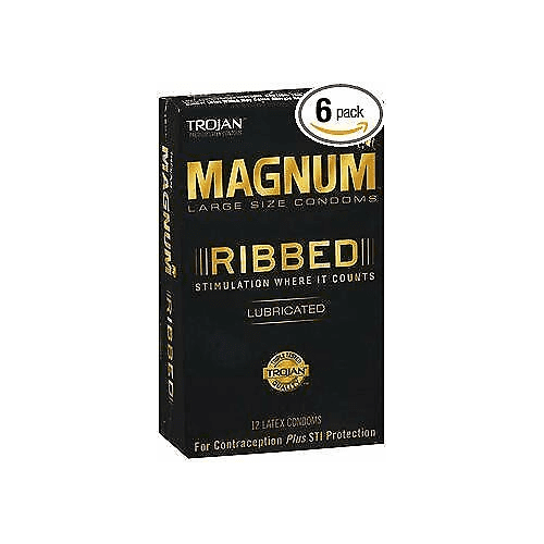 Trojan Magnum Large Size Condoms Ribbed Lubricated - 12 ct, Pack of 6 ...