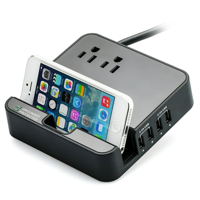 EZOPower Charger Station, 2 Outlet Socket with 4-Port USB Output ...