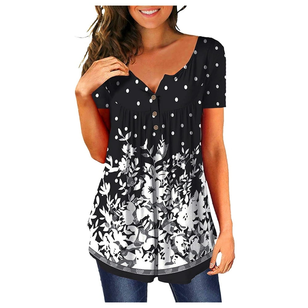 Click here for Amerteer Women V-Neck Floral Dot Printed Tunic Top... prices