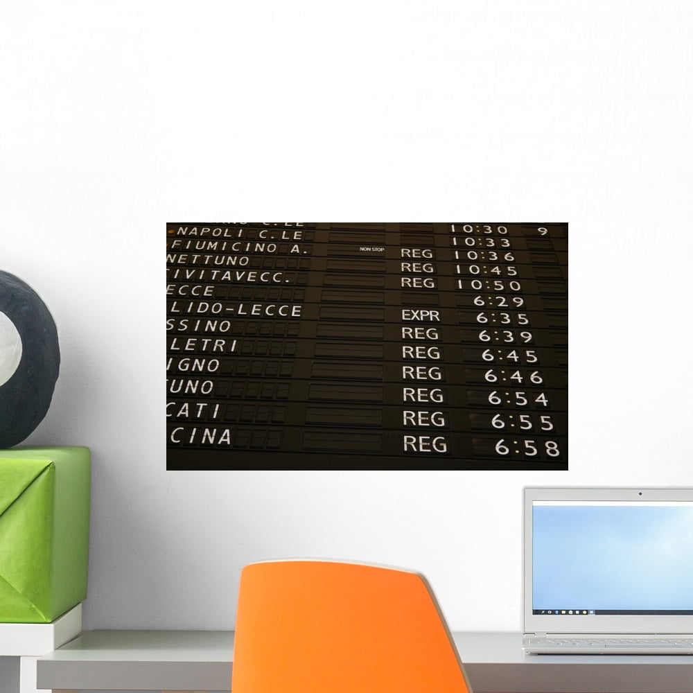 Train Schedule Board with Wall Mural by Wallmonkeys Peel and Stick ...