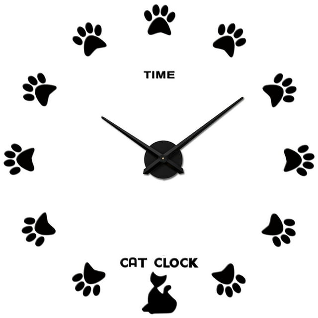 DIY 3D Cat Wall Clock - Sticker, Living Room, Kitty Claw Pattern ...