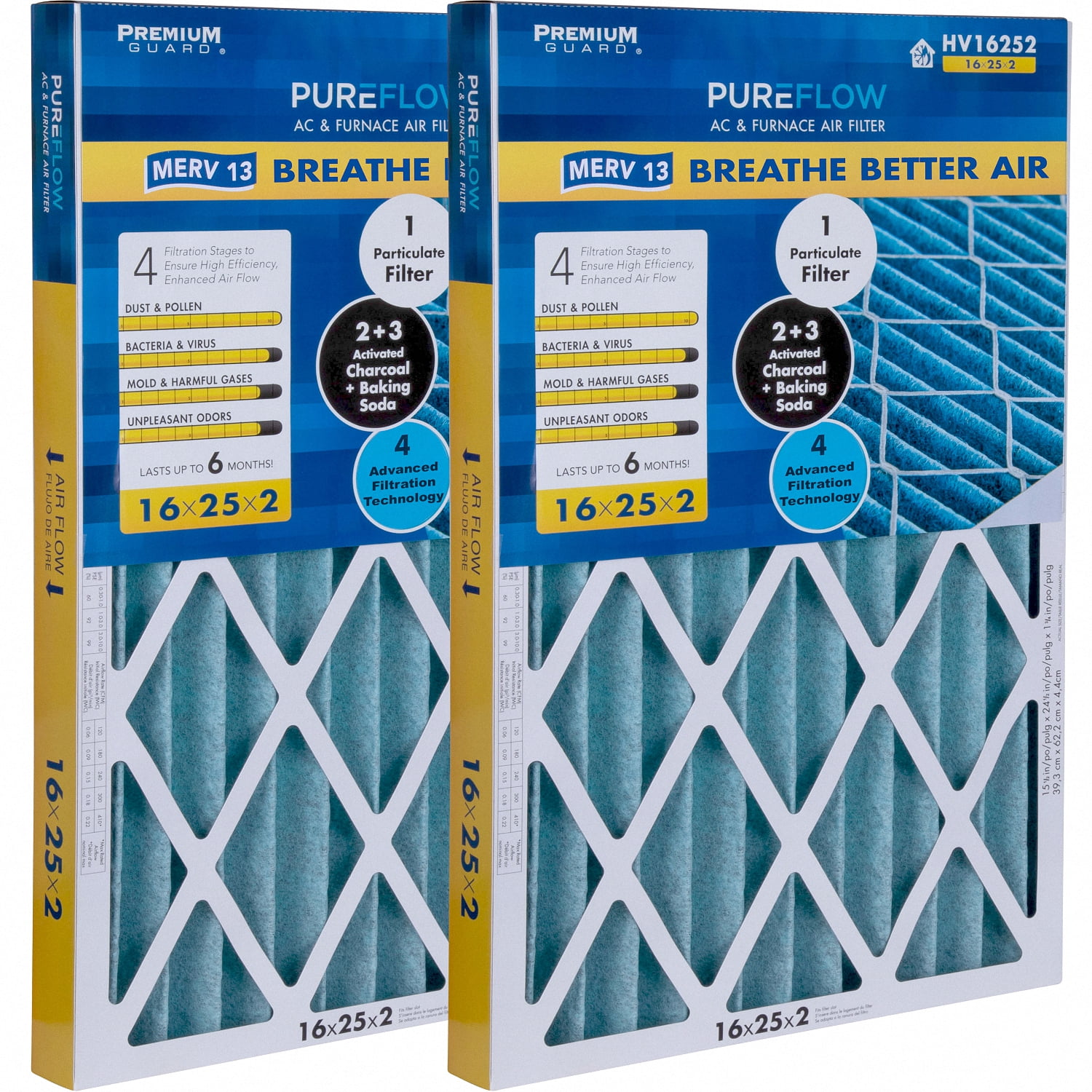 PureFlow, Home Furnace Air Filter 16x25x2, with 4 Layers of Advanced ...