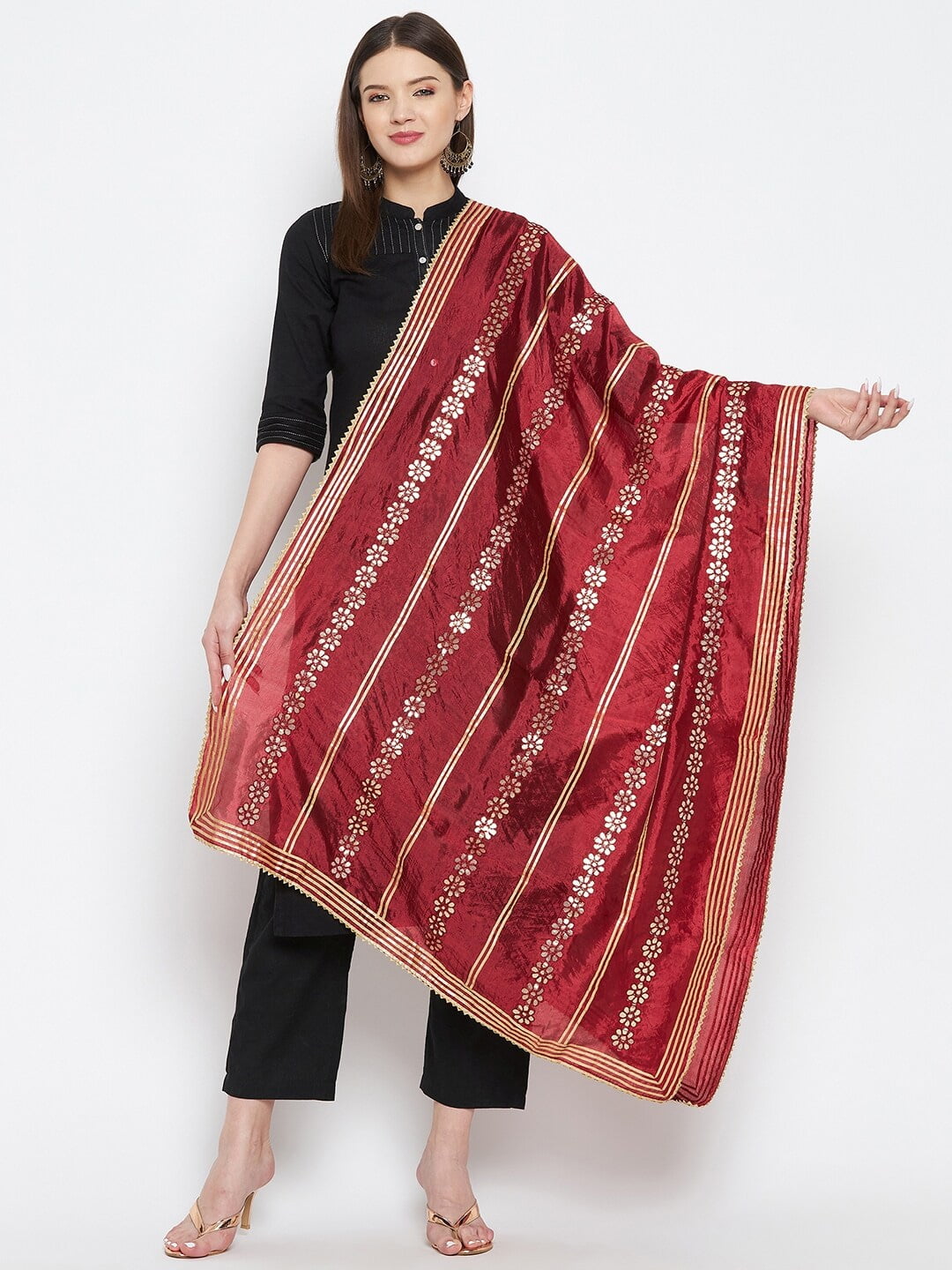 eloria Woman's Indian Ethnic Chunni, Silk Blend Floral Red Dupatta ...