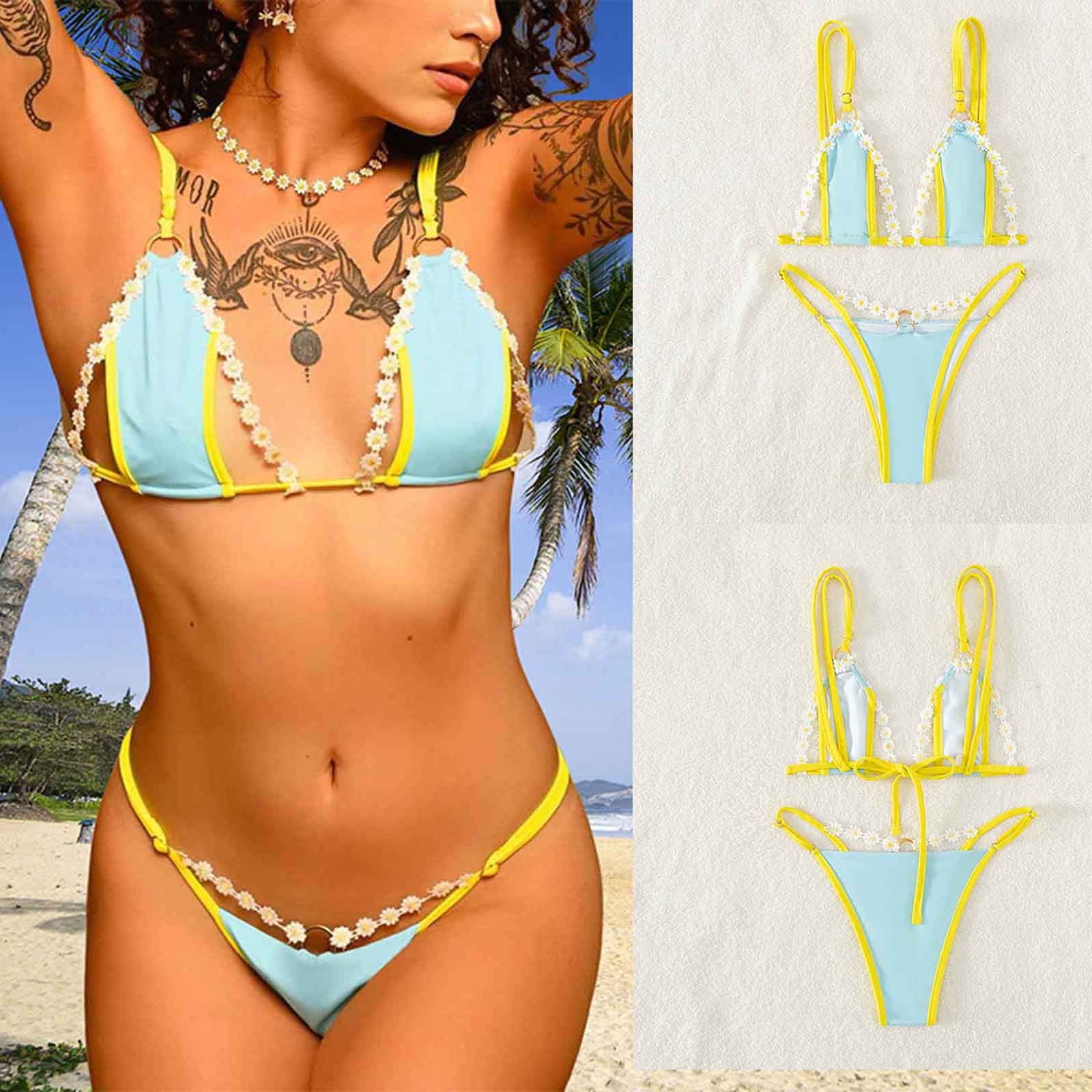 Himiway Womens Fashion Separate Sexy Bikini With Bra Pads No Steel Bra Swimsuit Hanging Neck