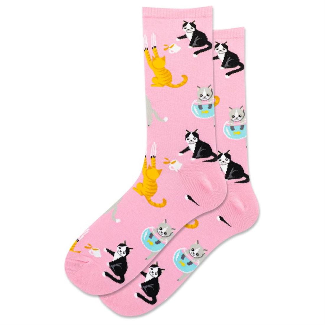 Hot Sox Womens Bad Cats Crew Sock, 9-11, Pink - Walmart.com