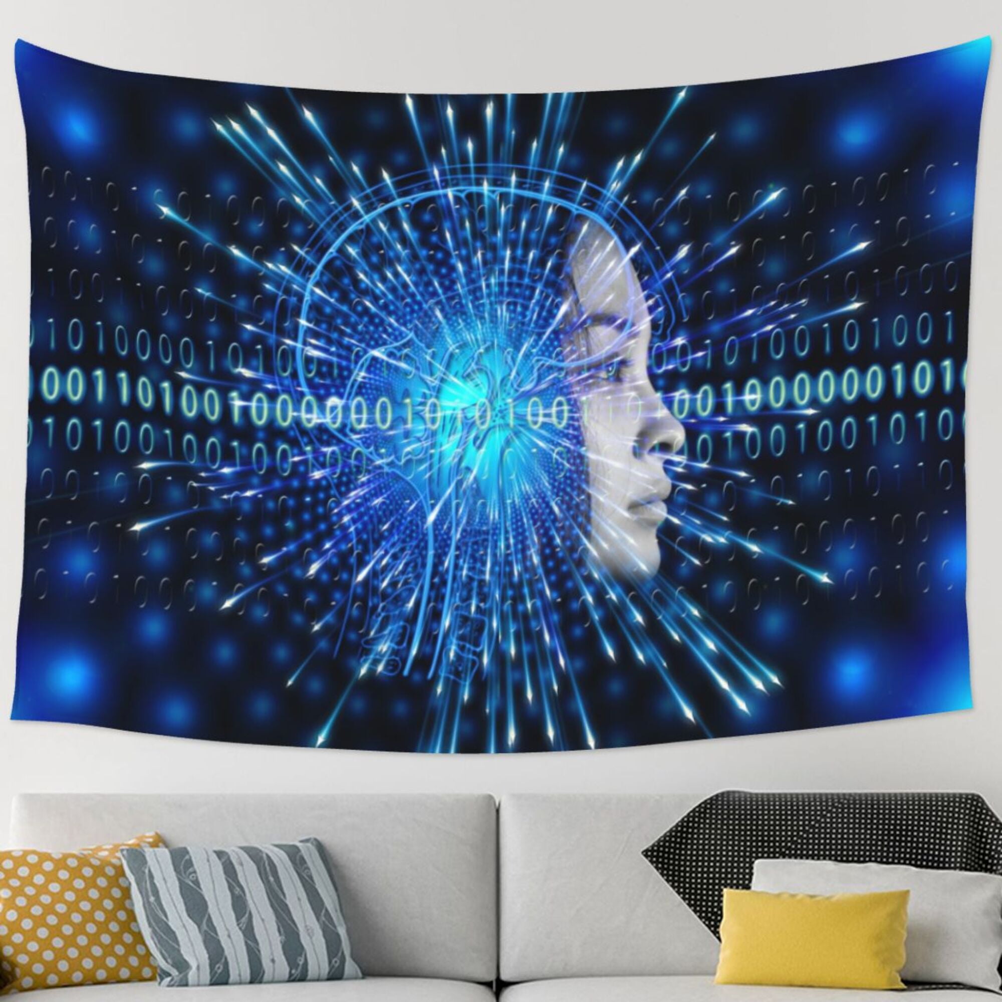 TEQUAN Binary Code Cyborg Robot Pattern Large Tapestry, Aesthetic ...