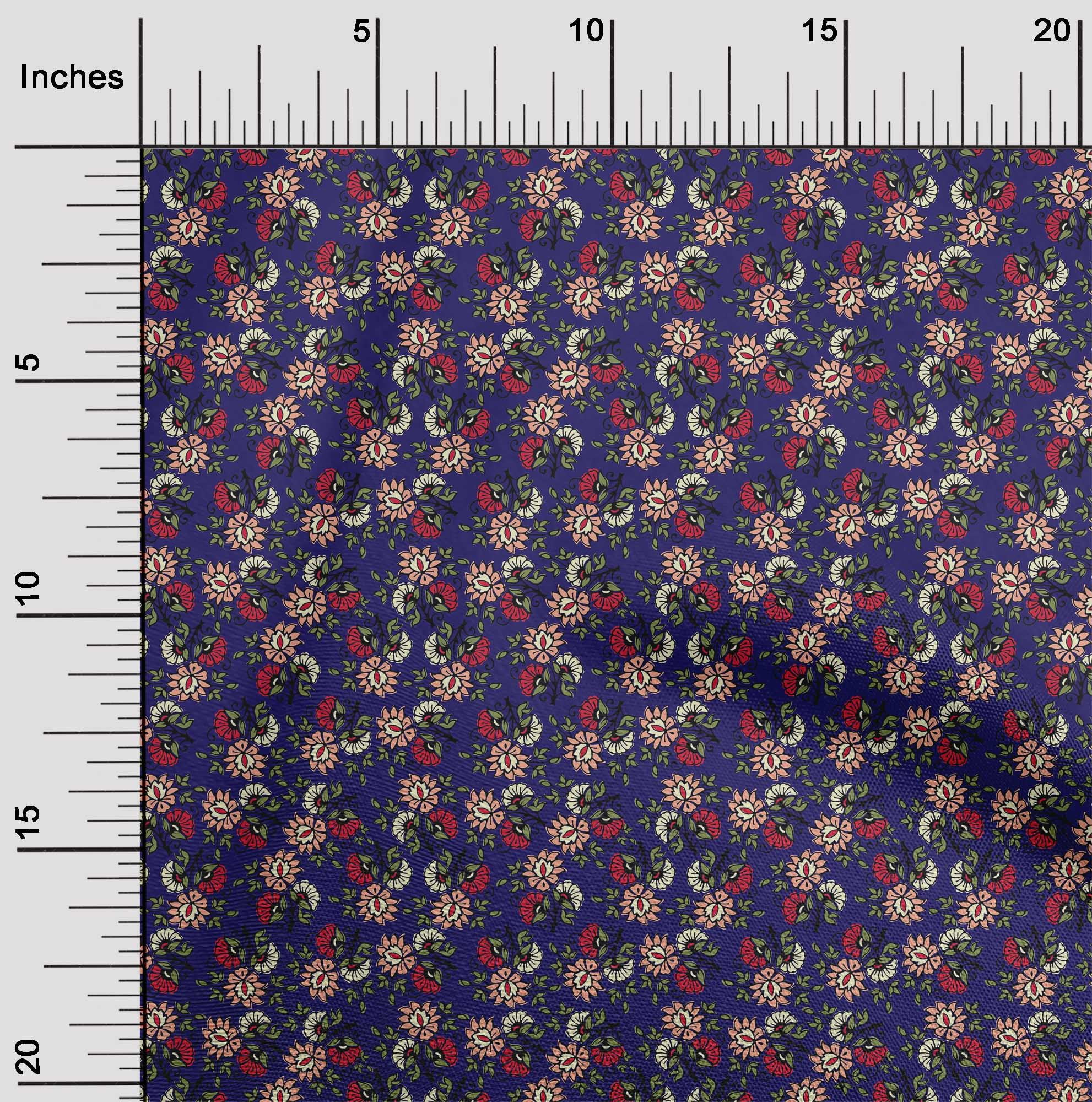 oneOone Silk Tabby Fabric Leaves & Floral Block Print Fabric By The ...