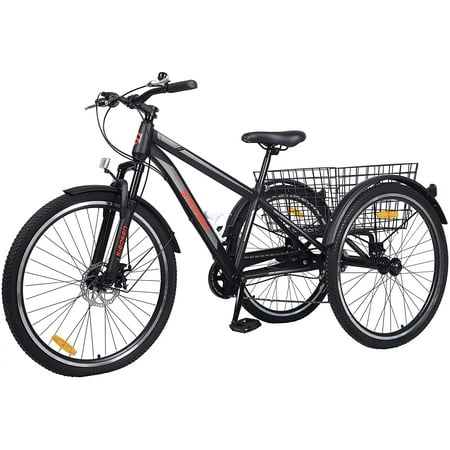 Diayung Adult Mountain Tricycle 3-Wheeled Mountain Trike Bike, 24-Inch ...