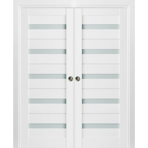 Sliding French Double Pocket Doors 64 x 96 inches Frosted Glass ...