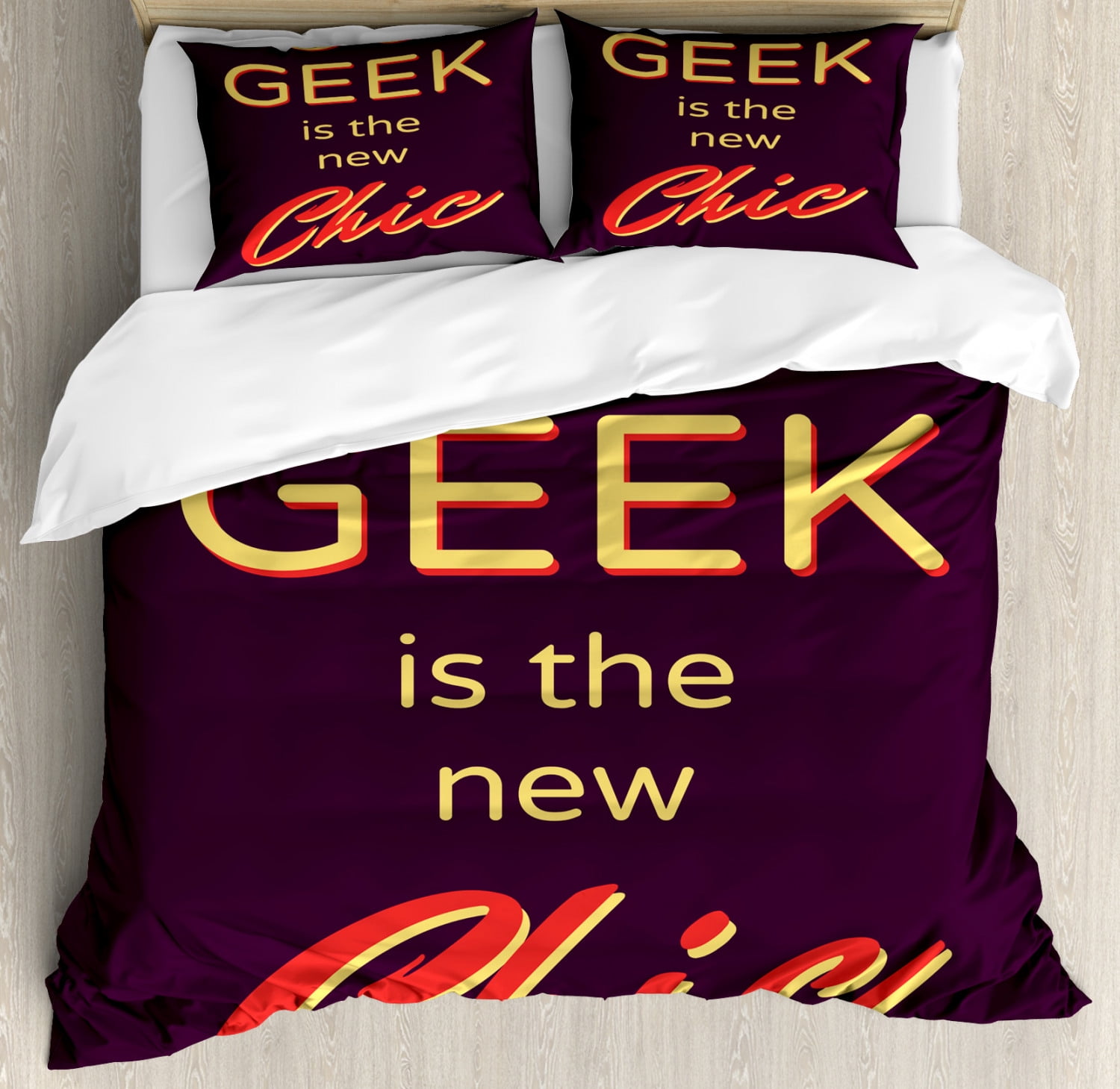 Geek Queen Size Duvet Cover Set, Typography Art Motivational Geek Quote ...