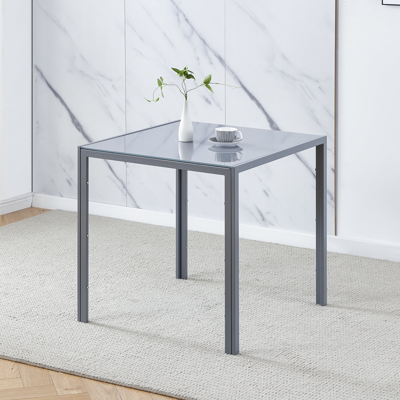 Ansley&HosHo Square Dining Table Dining Room Home Furniture Glass Gray ...