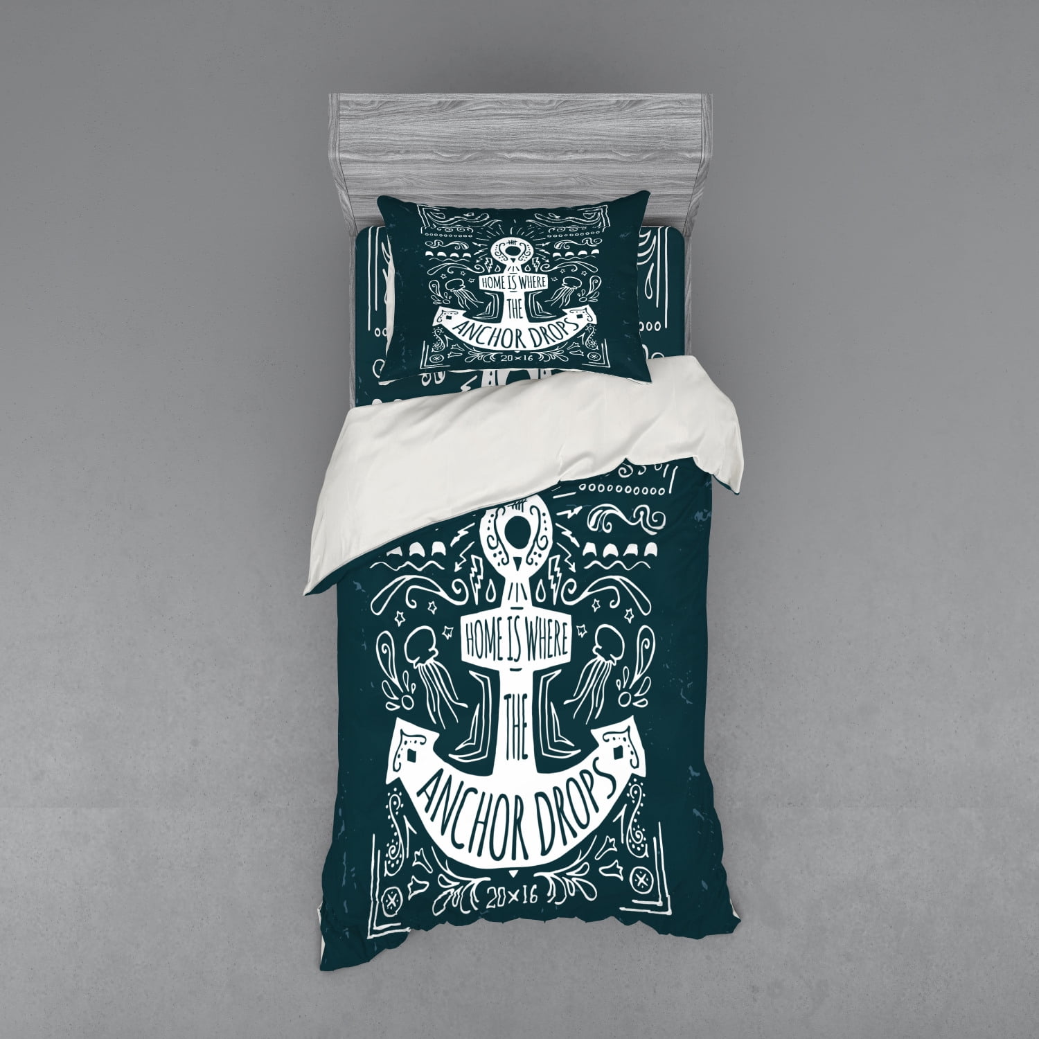 Ambesonne Anchor Bedding Set 3 Pcs, Hand Drawn Hipster, Twin, Dark Blue ...