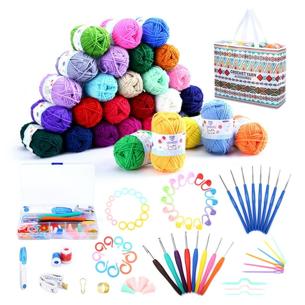 Naler 115 Piece Crochet Set Kit 30 Colors 100% Acrylic Yarns with 84Pcs ...