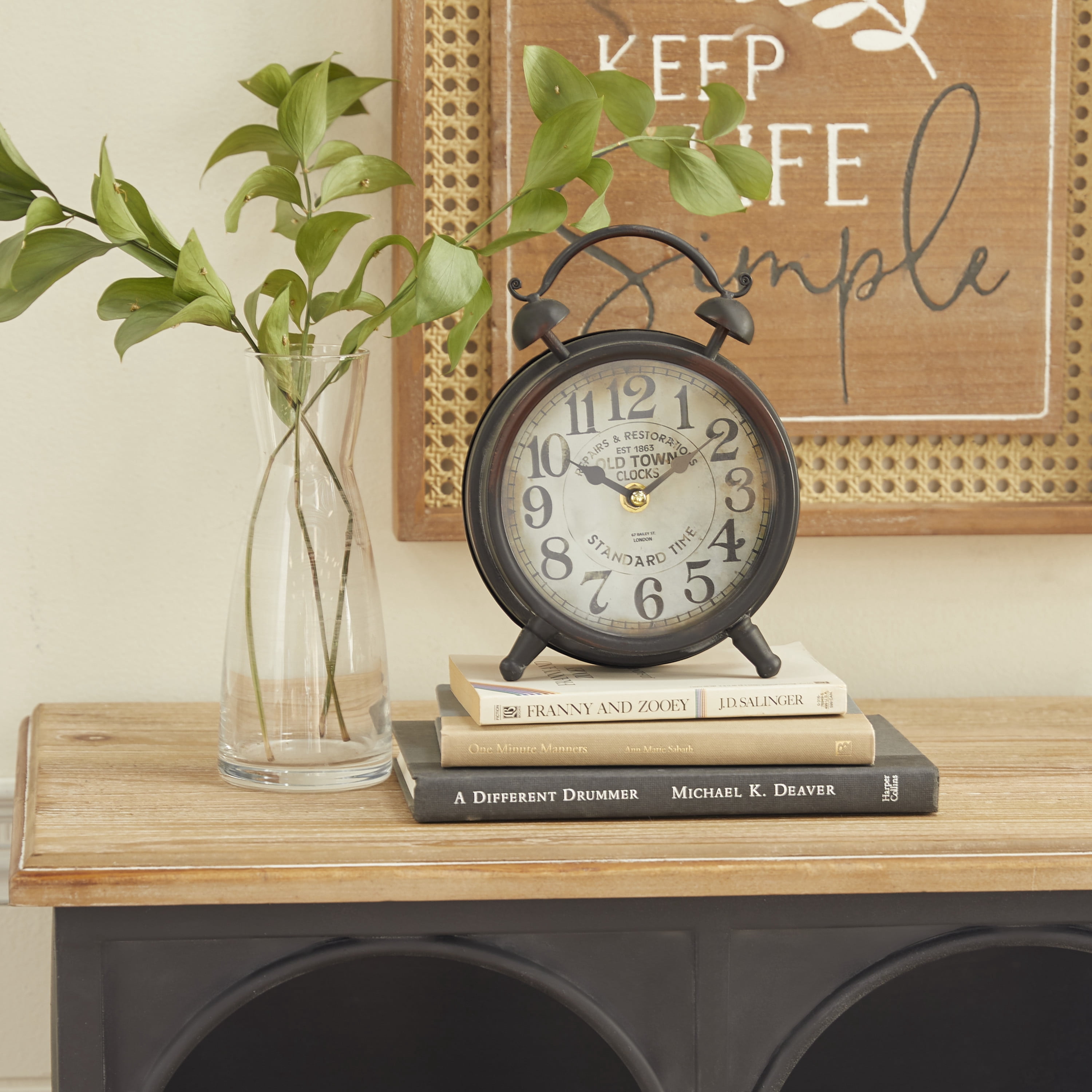 DecMode 9" Brown Metal Clock with Bell Style Top - Walmart.com
