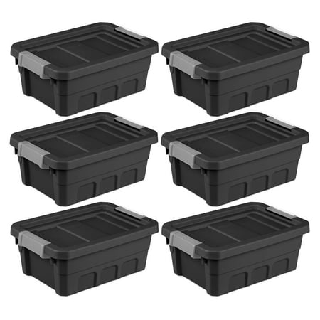 Sterilite 4 Gal Industrial Storage Totes w/ Latch Clip Lids, Black (6 ...