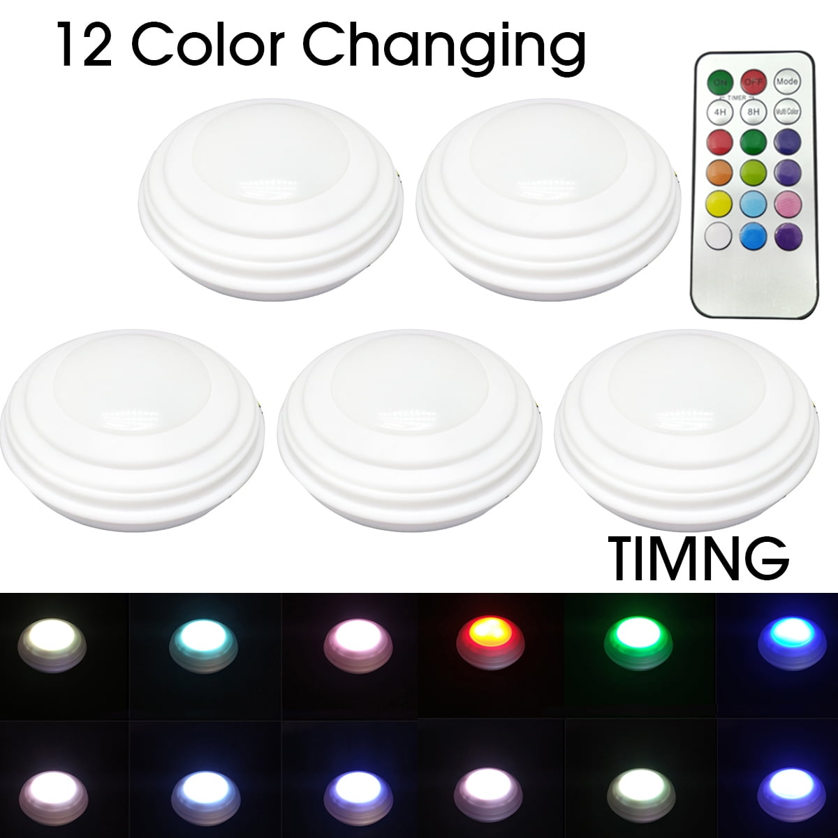 5 LED Wireless 12 Colors Remote Control Night Light Wall Lamp Battery ...