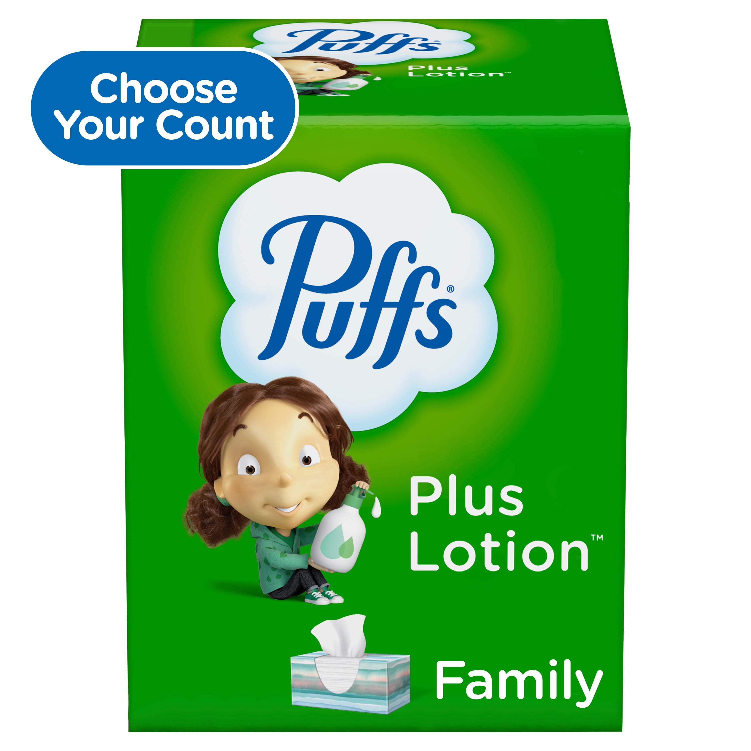 Puffs Plus Lotion Facial Tissue, 2 Family Size Boxes, 124 Tissues per ...