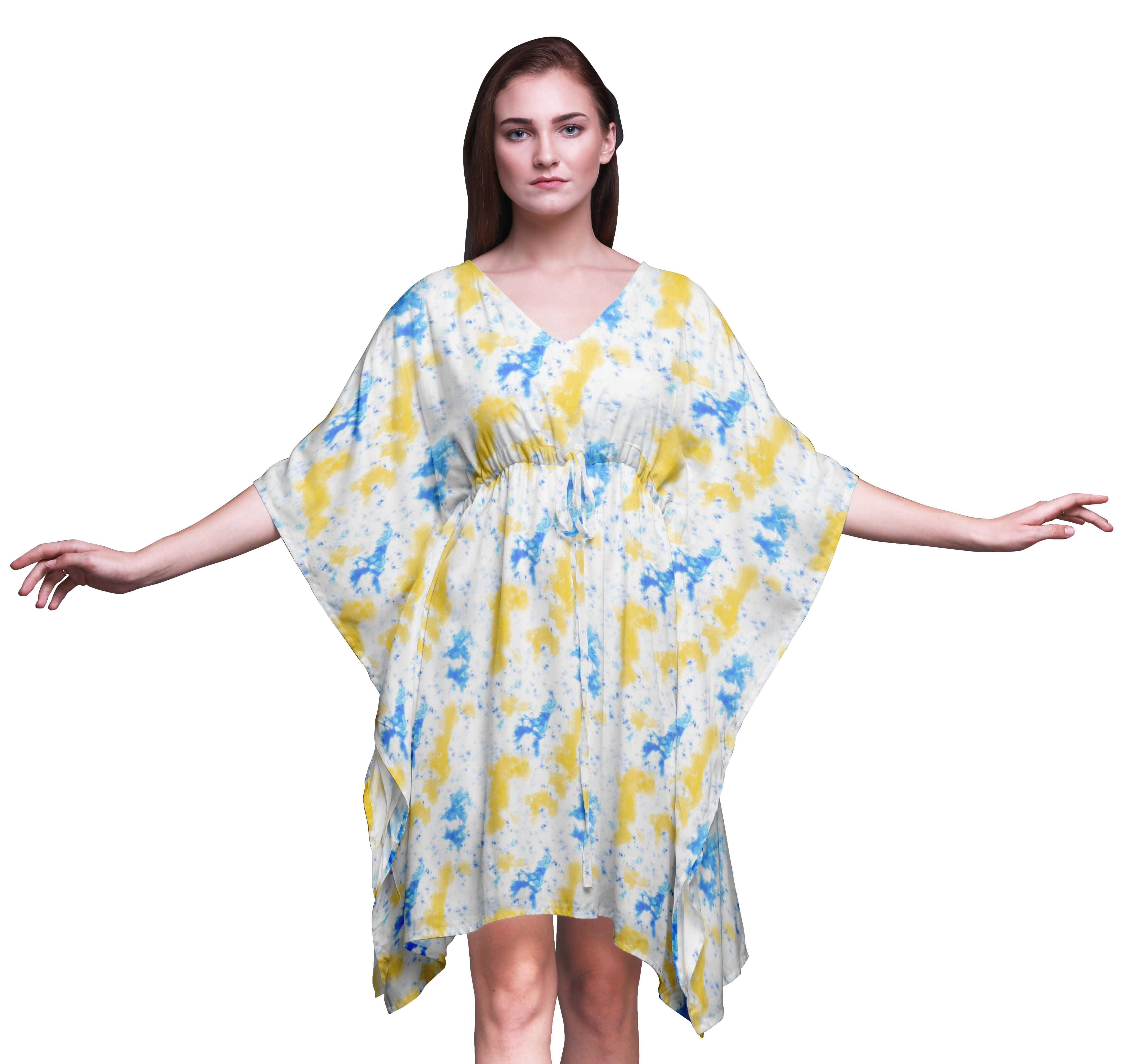 Bimba Tie-Dye Short Caftan Midi Dress Beach Swimwear Cover up Womens ...
