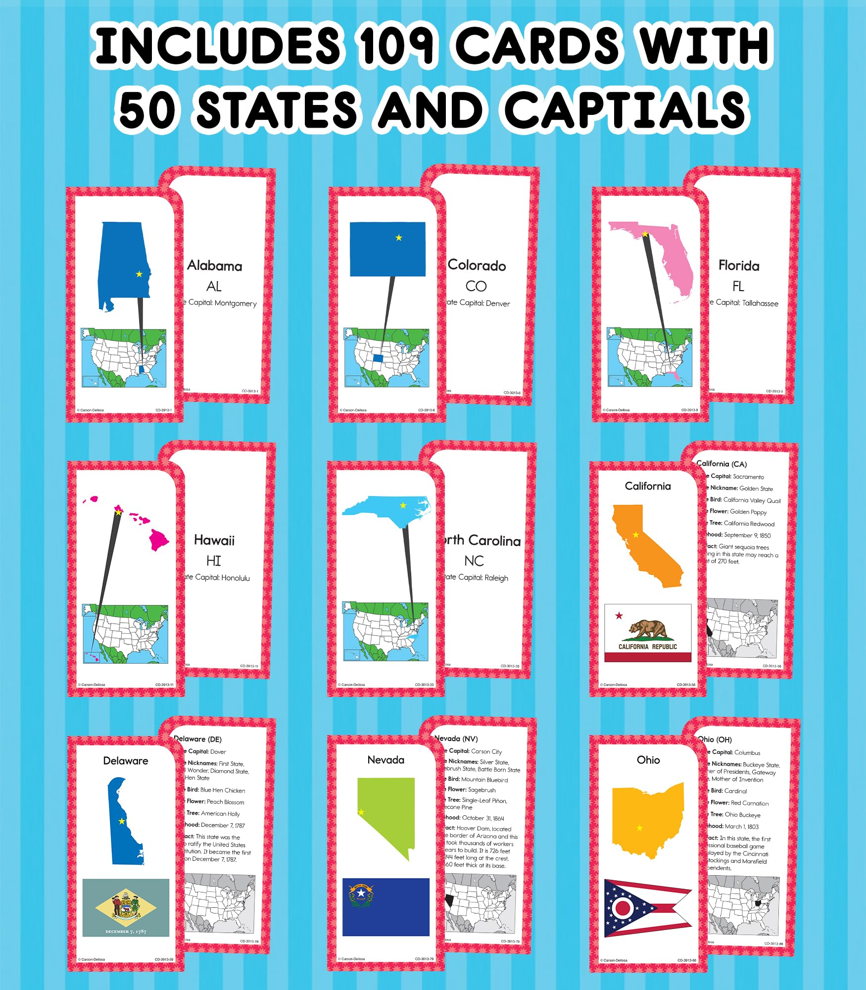 Flashcards Pdf 50 US States Flash Cards For Kids: Double-Sided ...
