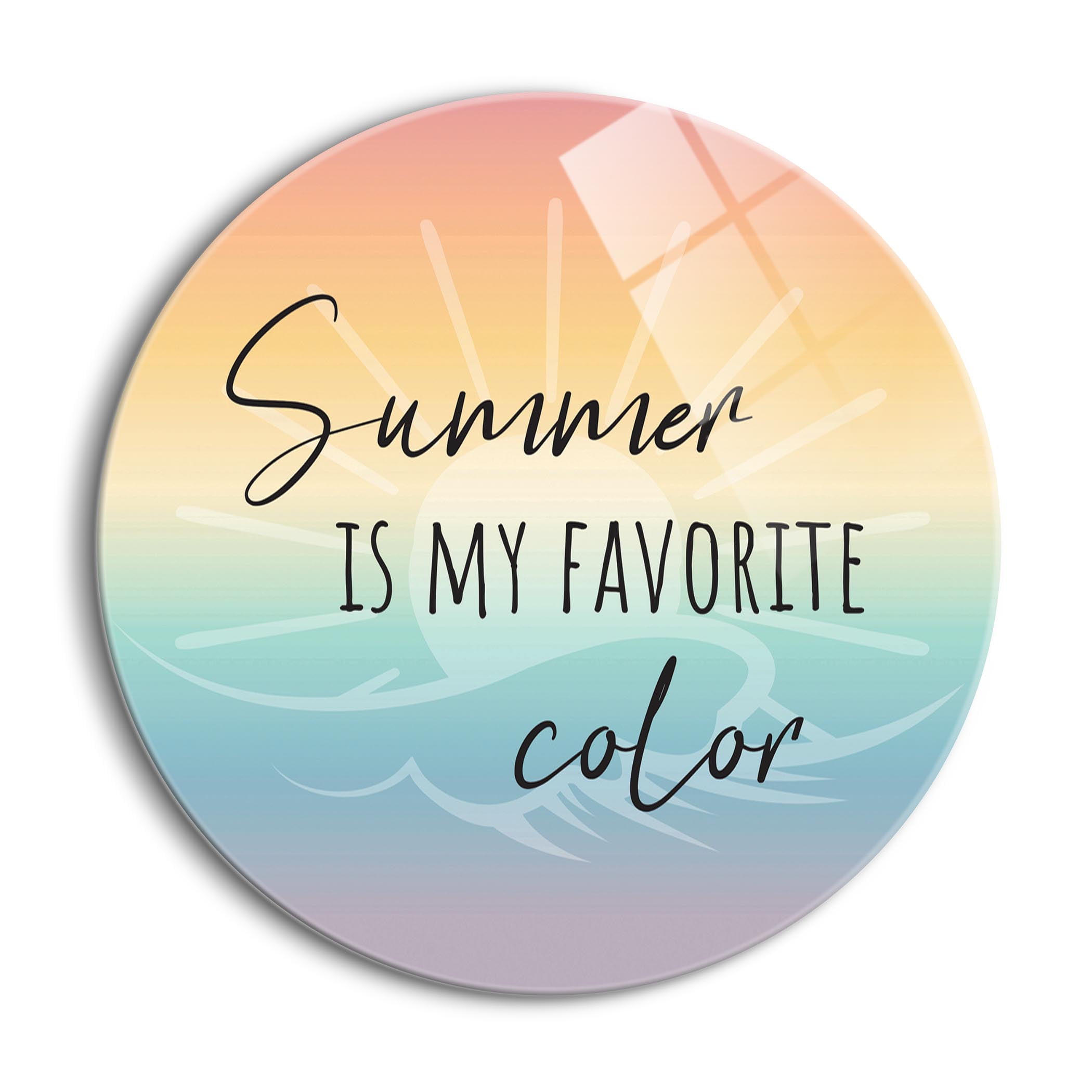 Summer Favorite Color Aqua Yellow Sun 24 inch Glass Wall Hanging Sign ...